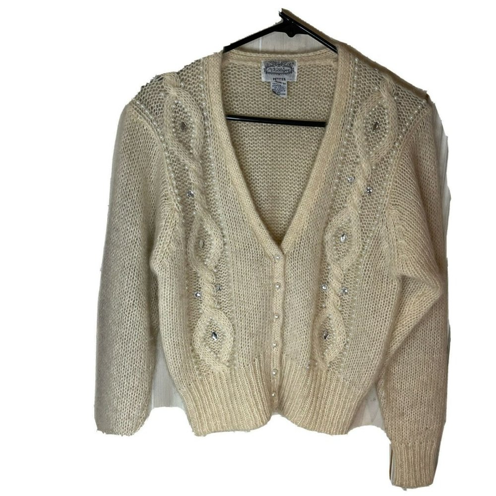 Vintage The Villager Ivory Mohair Wool Nylon Cardigan… - Gem